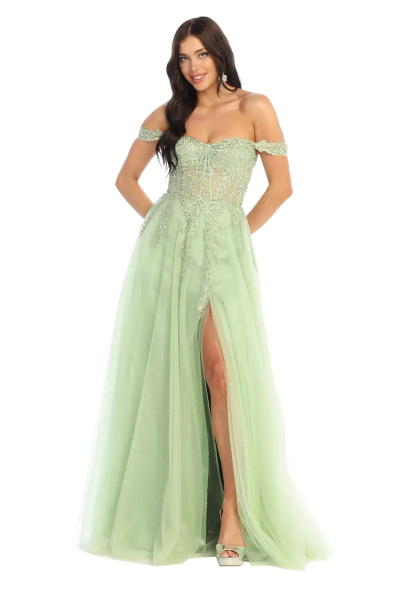 Cindy Collection 50495 Tulle Embroidered Gown | Rhinestone