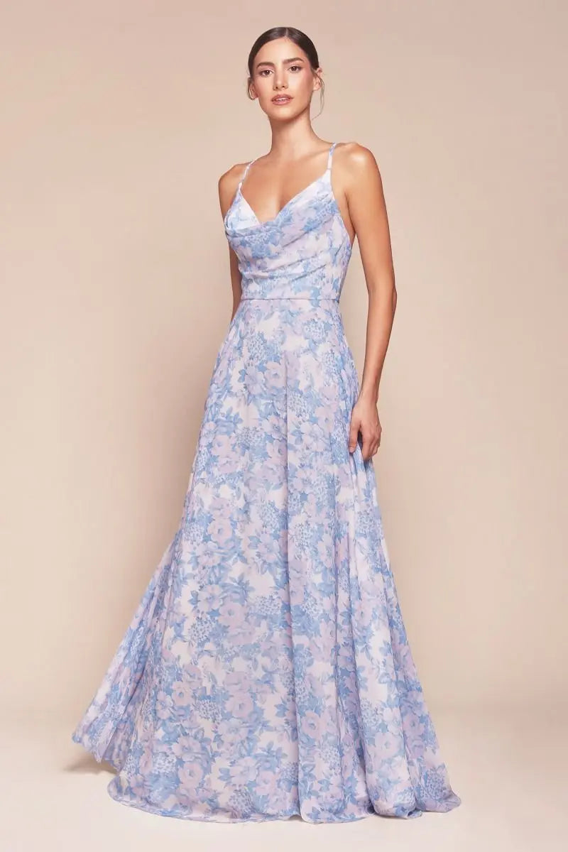 Ladivine 7444 A Line Soft Satin Print Dress | NORMA REED