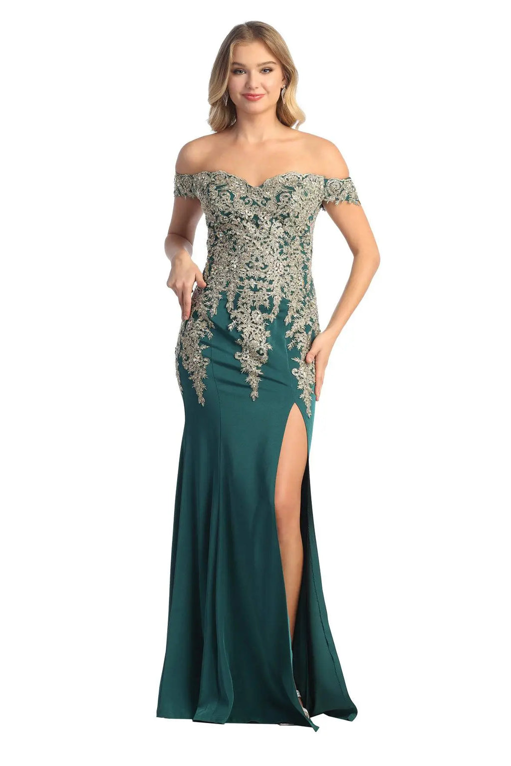 Cindy Collection 50448 Off Shoulder Lace Mermaid Dress | NORMA REED